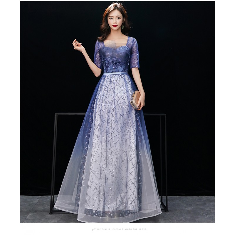 EG62 宴會晚禮服女2019新款高貴顯瘦仙氣長款抹胸學生主持人星空漸變裙 Lin Dali Art Management